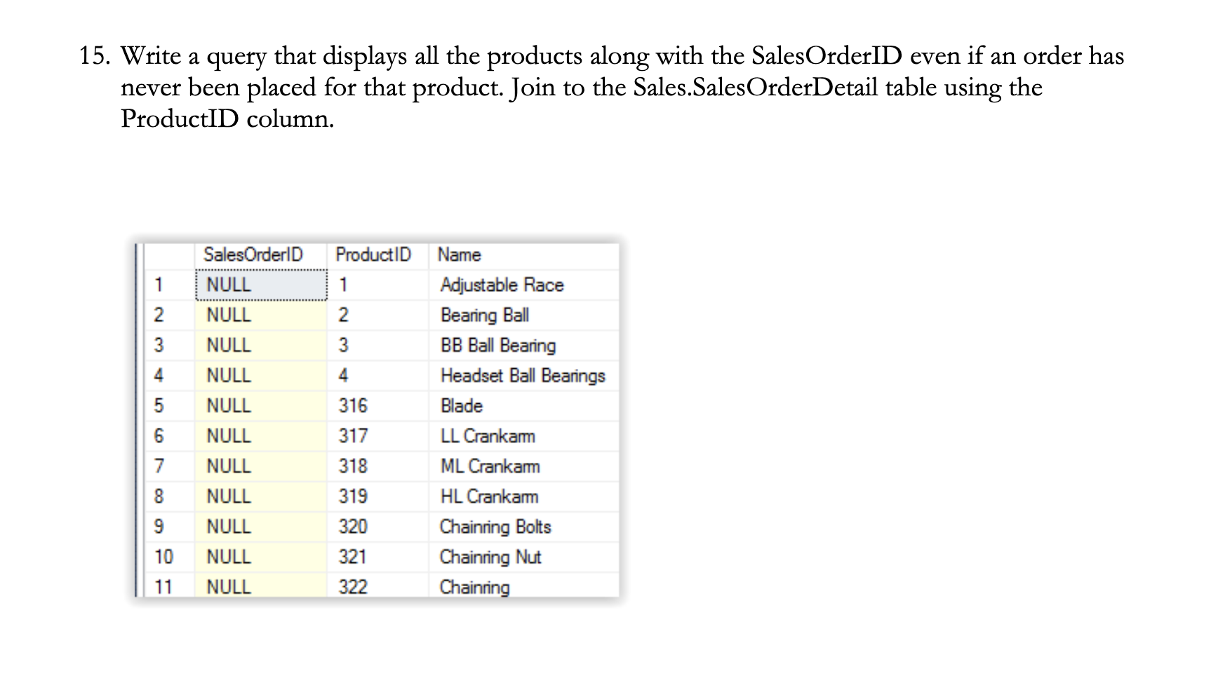 Solved 11. Write a query using the Production.Product table | Chegg.com