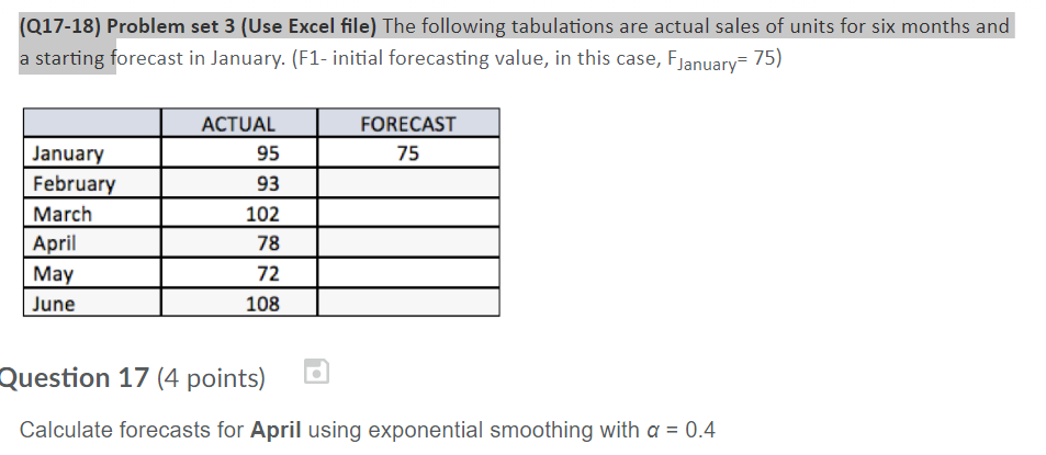 Solved (Q17-18) Problem set 3 (Use Excel file) The following | Chegg.com