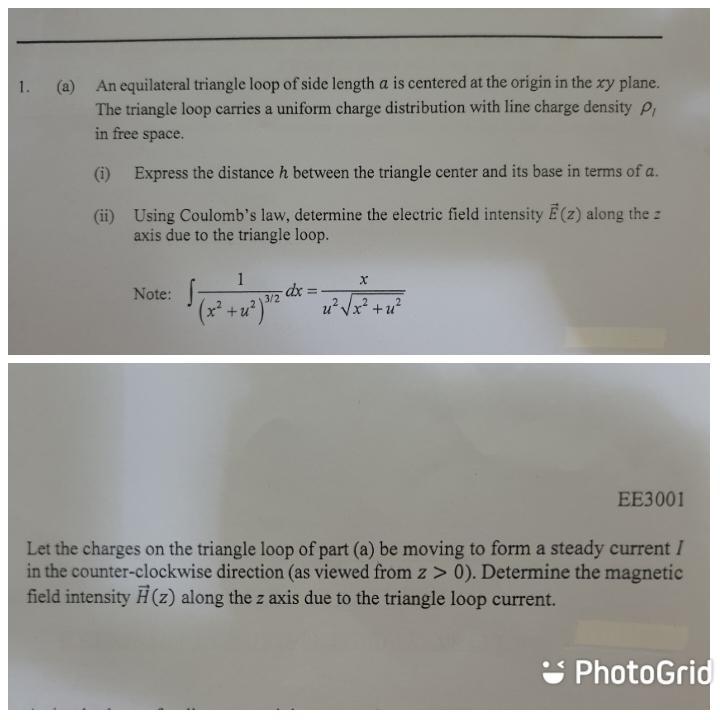 Solved 1 An Equilateral Triangle Loop Of Side Length A Is