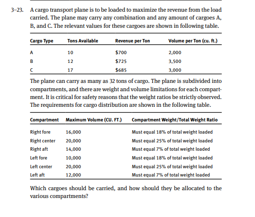 Solved 23. A cargo transport plane is to be loaded to | Chegg.com