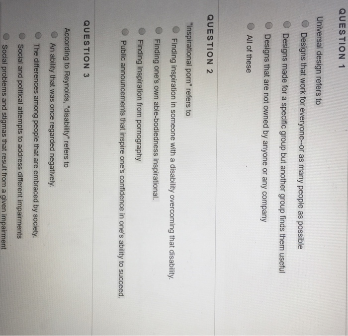 Solved QUESTION 1 Universal design refers to Designs that | Chegg.com