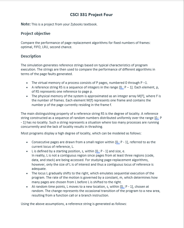 Solved CSCl 331 Project Four Note: This is a project from | Chegg.com