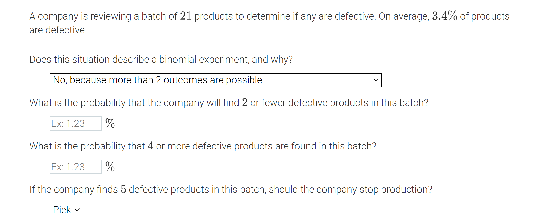 Solved A company is reviewing a batch of 21 products to | Chegg.com
