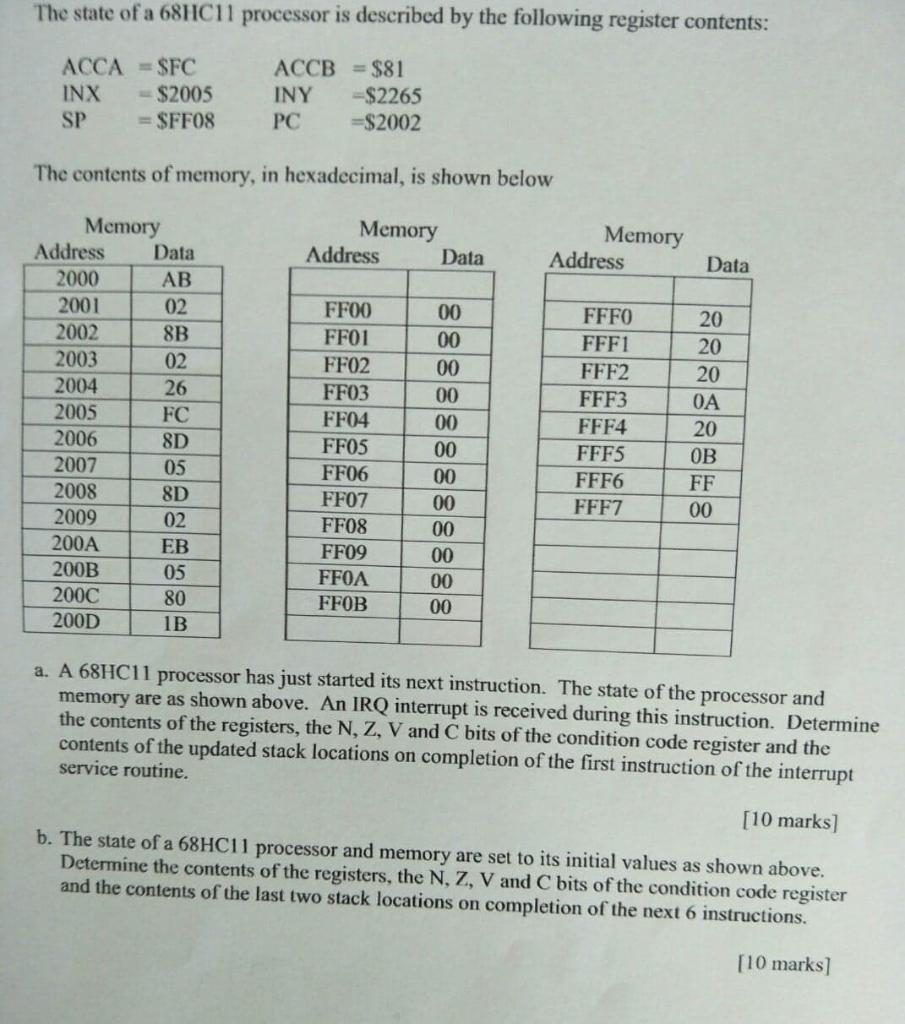 Solved The state of a 68HC11 processor is described by the | Chegg.com