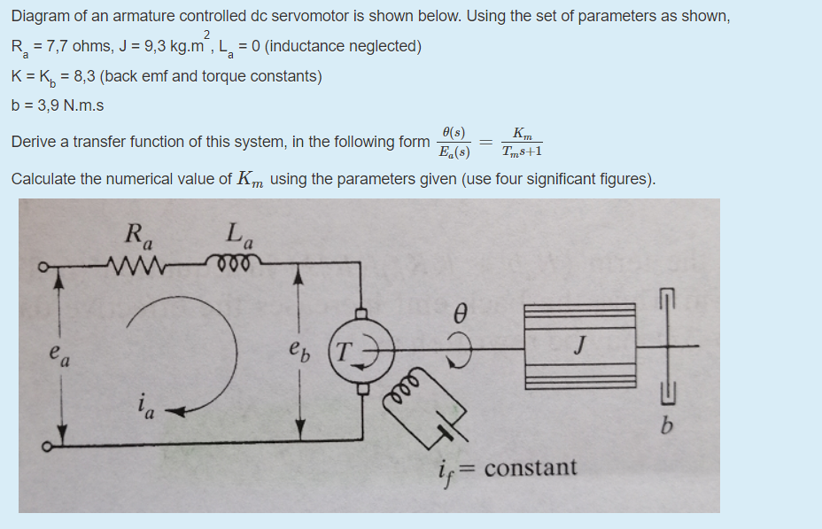 Solved Diagram of an armature controlled dc servomotor is | Chegg.com