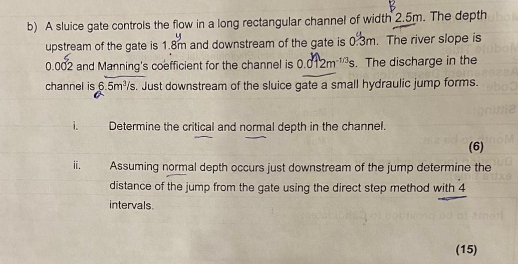 Solved b) A sluice gate controls the flow in a long | Chegg.com