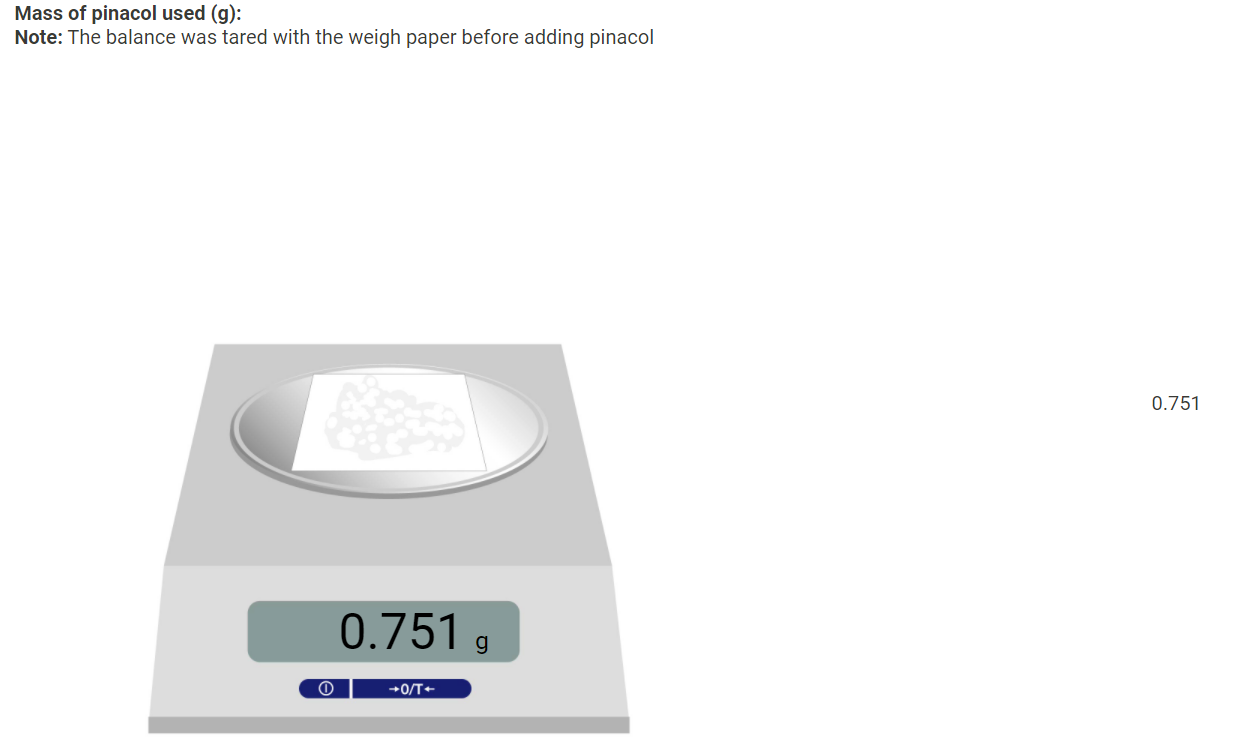 Mass of pinacol used (g): Note: The balance was tared | Chegg.com