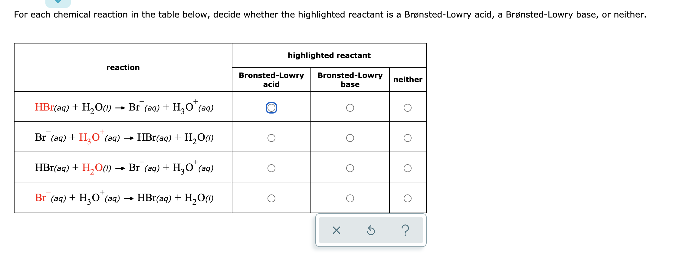Solved For each chemical reaction in the table below, decide | Chegg.com