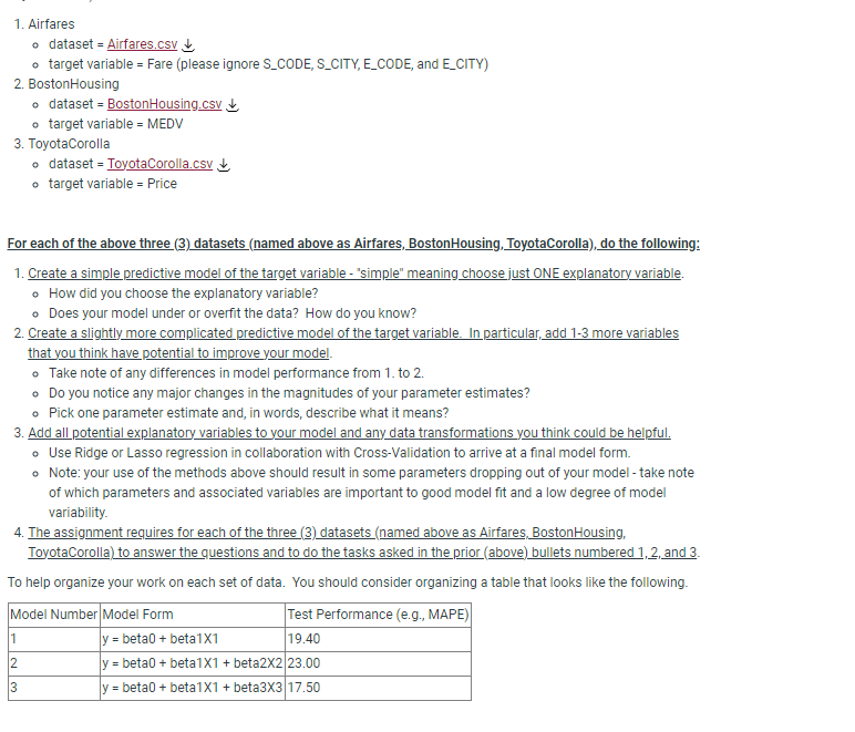 Airfares dataset = Airfares.csv target variable | Chegg.com
