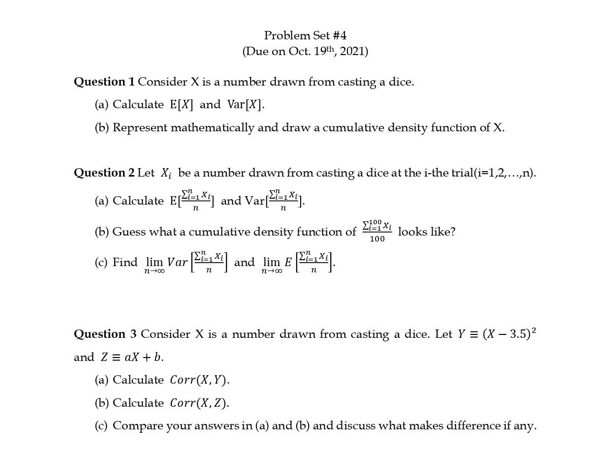 Solved Problem Set #4 (Due on Oct. 19th, 2021) Question 1 | Chegg.com