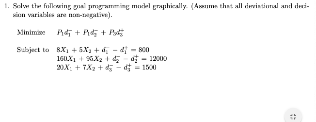 Solved 1. Solve the following goal programming model | Chegg.com