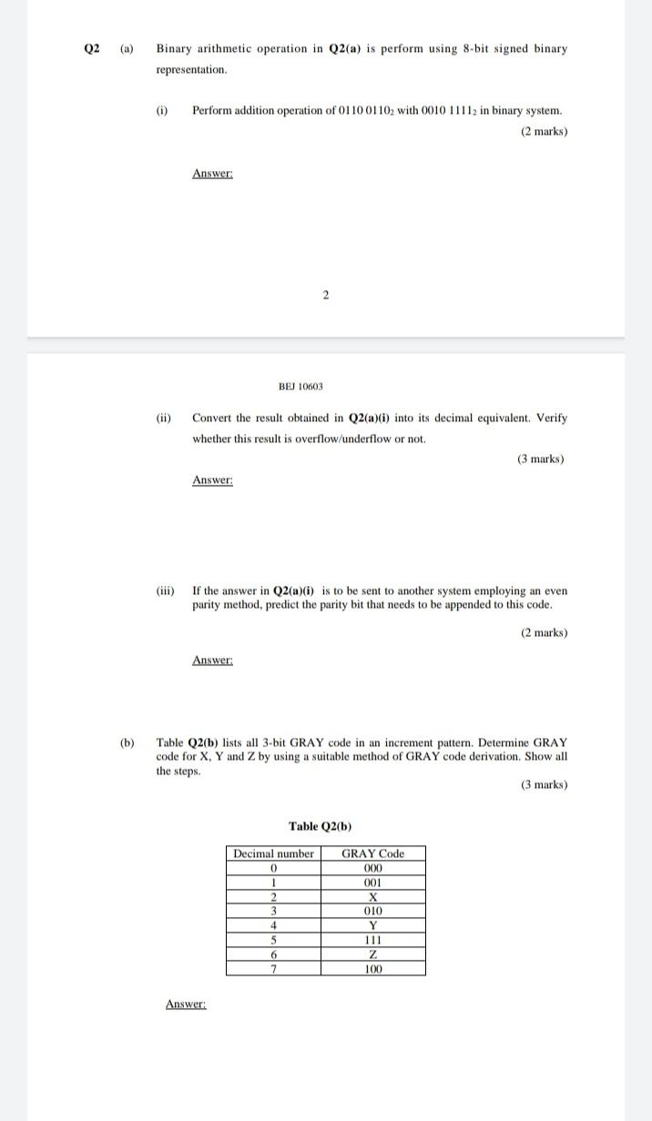 Solved Q2 A Binary Arithmetic Operation In Q2a Is 4218