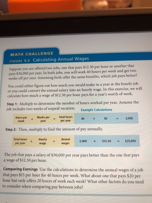 Solved MATH CHALLENGE FIGURE 9.6 Calculating Annual Wages | Chegg.com