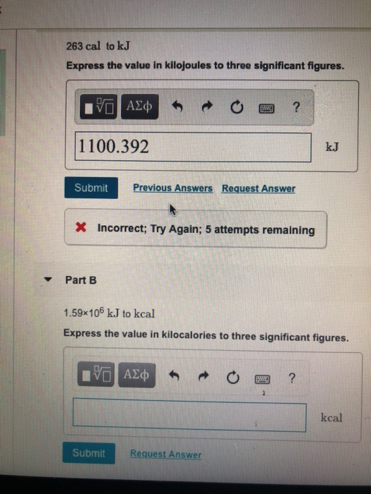 Solved 263 Cal To KJ Express The Value In Kilojoules To Chegg