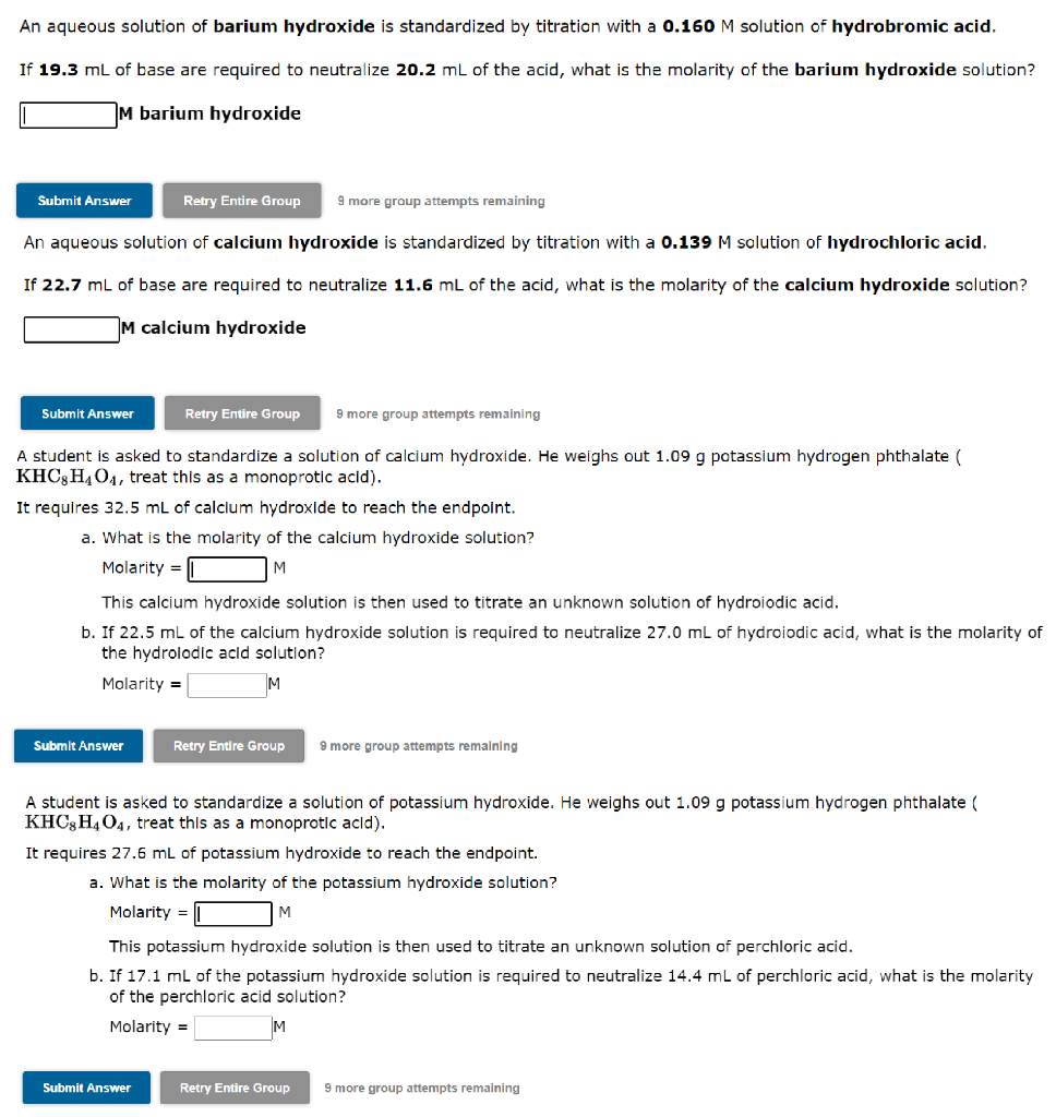 Solved An aqueous solution of barium hydroxide is | Chegg.com