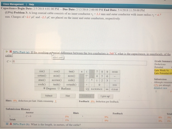 Solved Class Management I Help Capacitance Begin Date: | Chegg.com