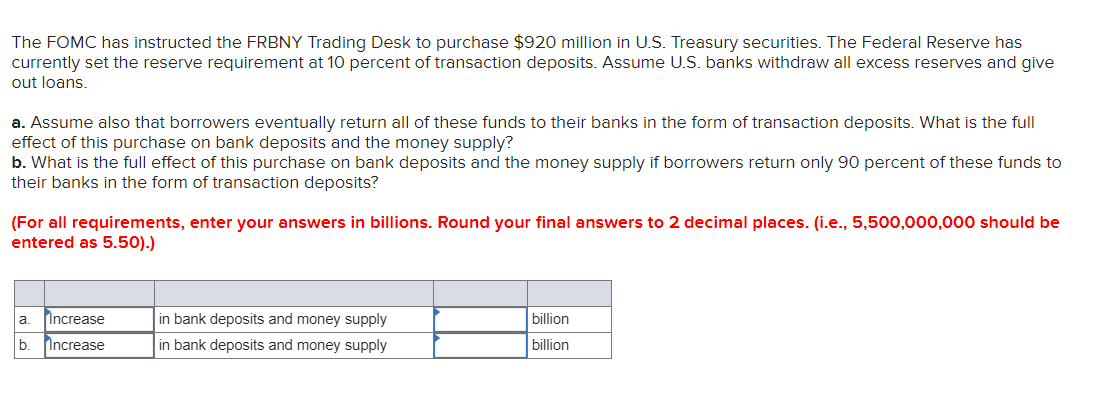 Solved The FOMC has instructed the FRBNY Trading Desk to | Chegg.com