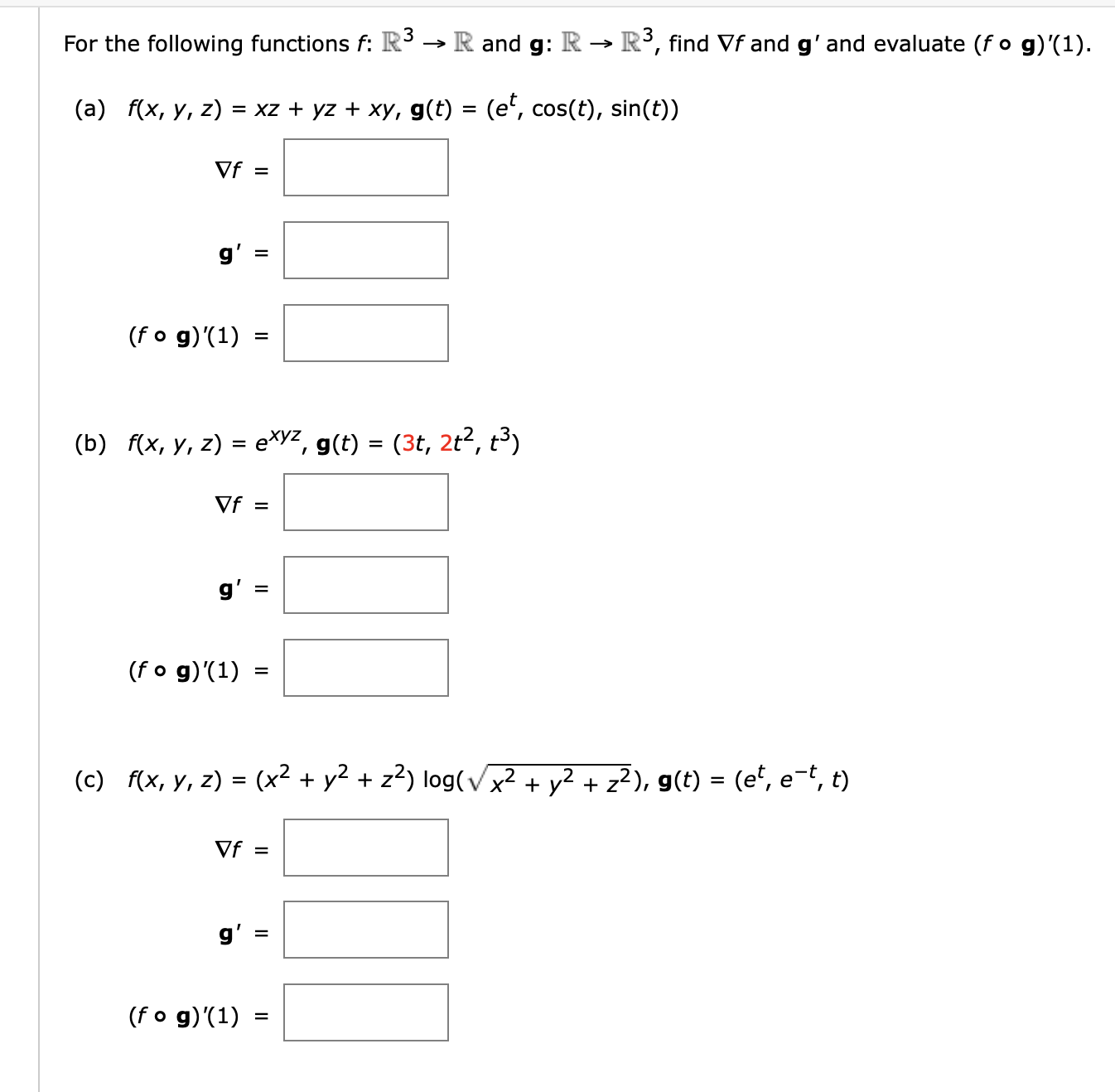 Solved For the following functions f:R^(3)->R and | Chegg.com