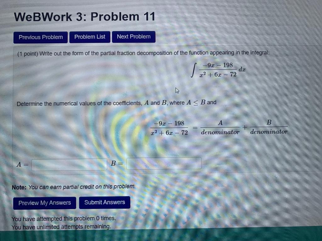 Solved WeBWork 3: Problem 11 Previous Problem Problem List | Chegg.com