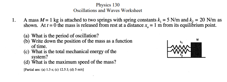 Solved 1. Physics 130 Oscillations and Waves Worksheet A | Chegg.com