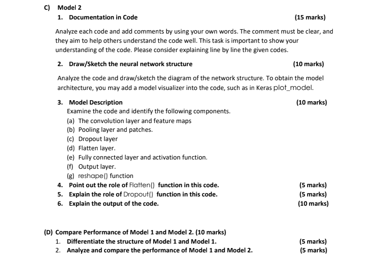 C) Model 2 1. Documentation in Code (15 marks) | Chegg.com
