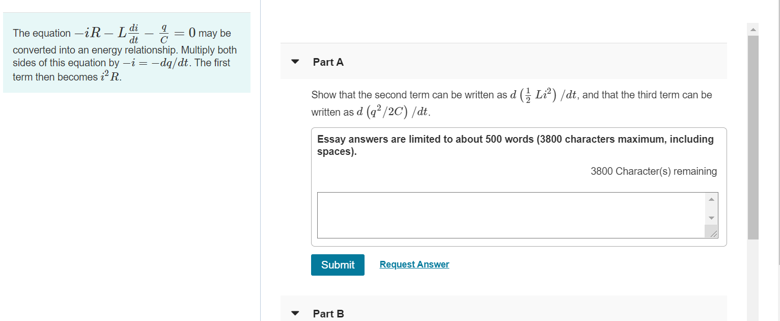 Solved The equation −iR−Ldidt−qC=0 may be converted into an | Chegg.com