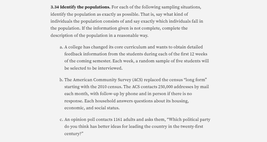 Solved 3.34 Identify the populations. For each of the | Chegg.com