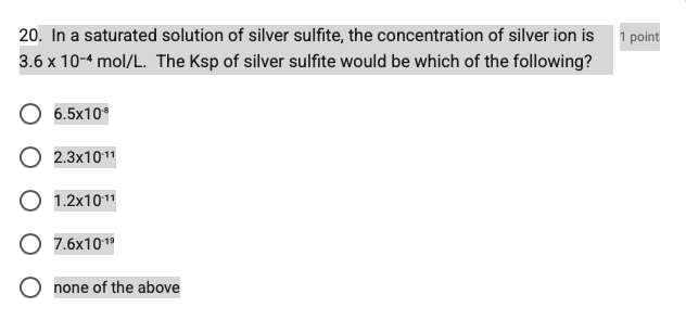 In ﻿a saturated solution of ﻿silver sulfite, the | Chegg.com