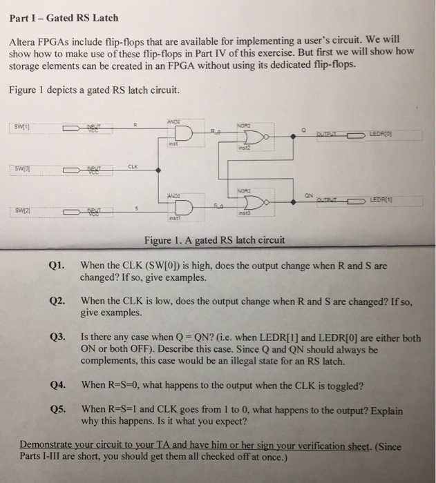 Part I- Gated RS Latch Altera FPGAs include | Chegg.com