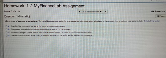 Solved Homework: 1-2 MyFinanceLab Assignment Secret of 4 pts | Chegg.com