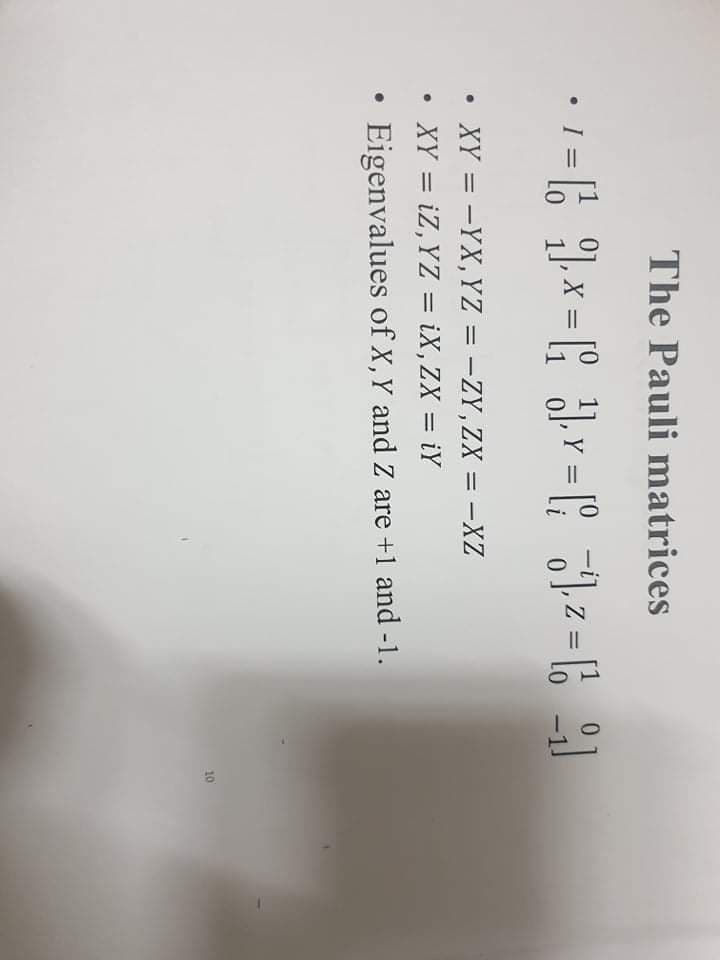 Solved The Pauli matrices 0 • 1 = [ ].x = ( _) , Y = ].z = | Chegg.com