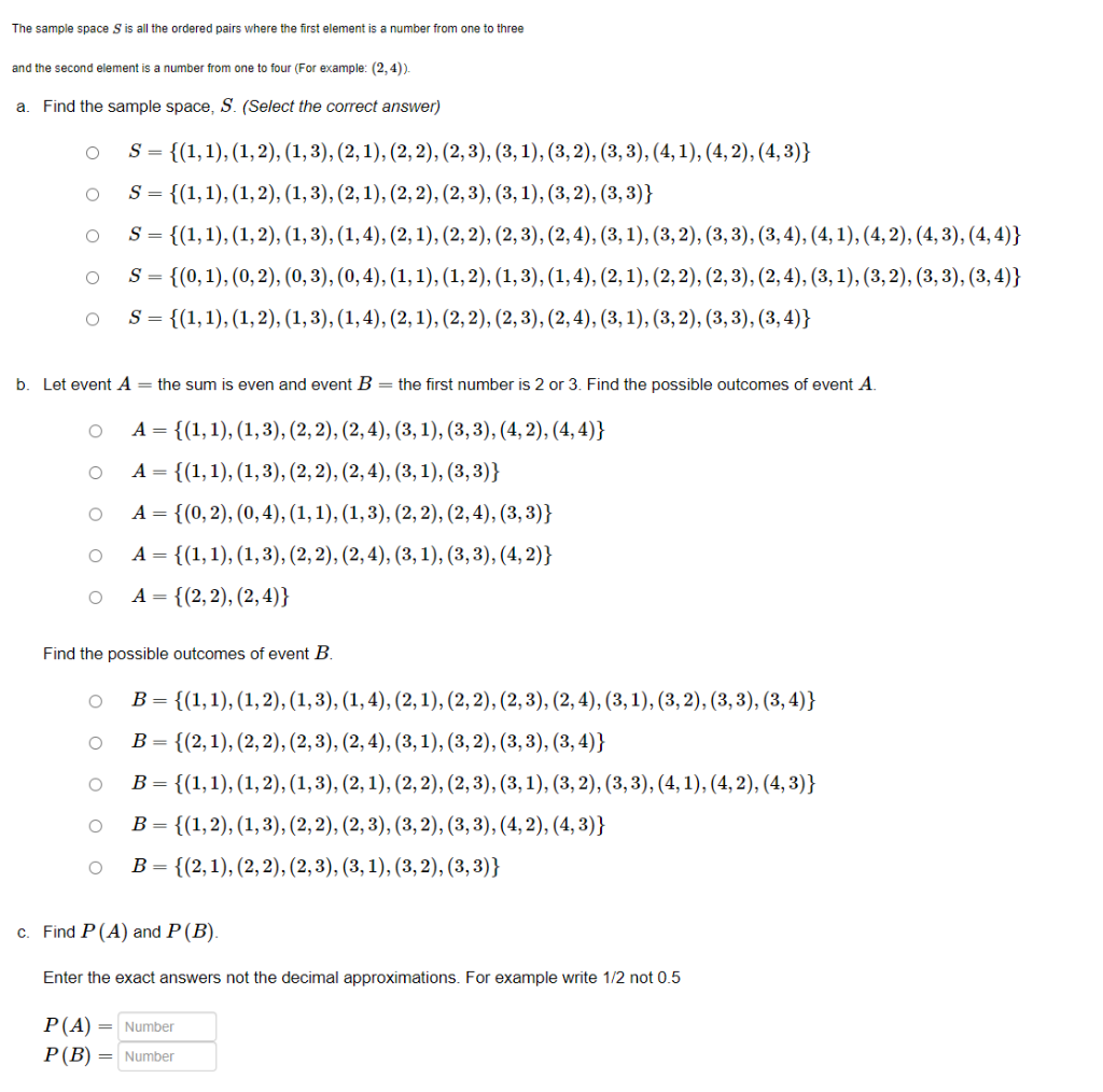 Solved The sample space S is all the ordered pairs where the | Chegg.com