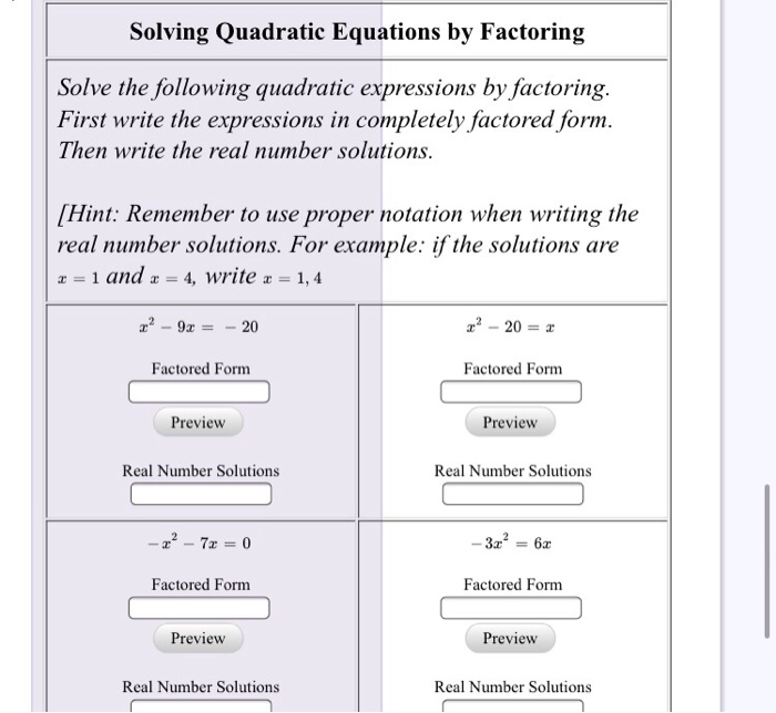 Solved Solving Quadratic Equations by Factoring Solve the | Chegg.com