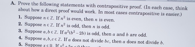 Solved A. Prove the following statements with contrapositive | Chegg.com