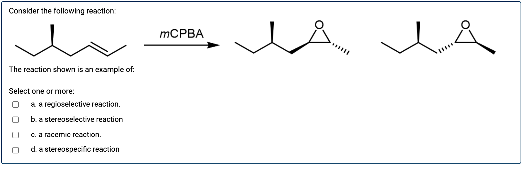 Solved Consider the following reaction: mCPBA هل هل The | Chegg.com