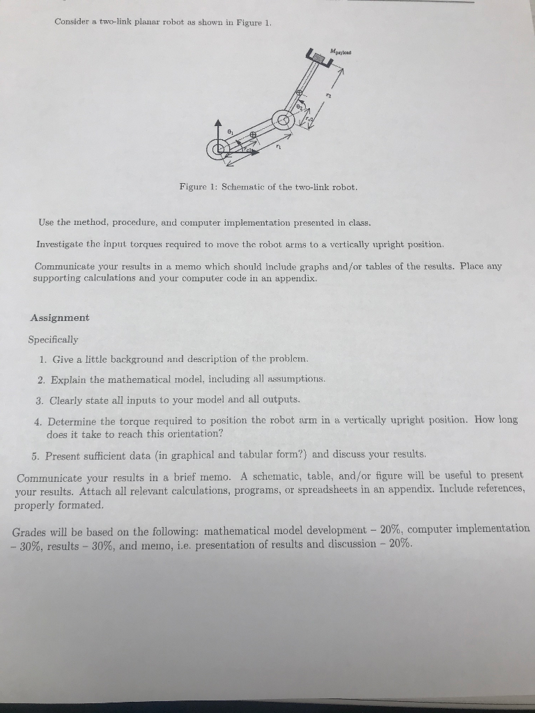 Consider a two-link planar robot as shown in Figure | Chegg.com