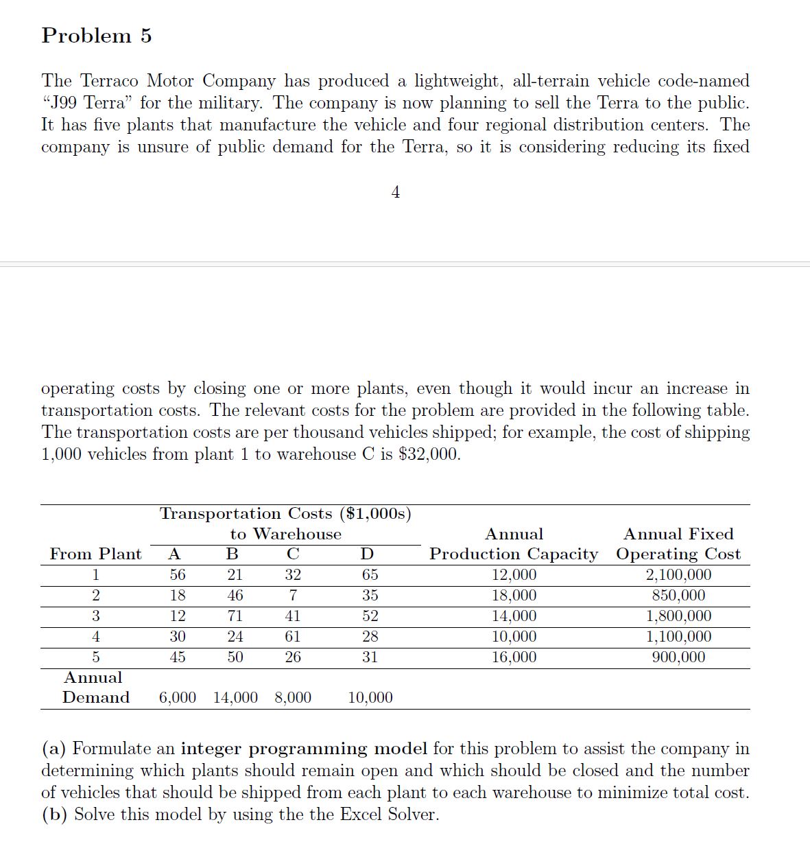Solved Problem 5The Terraco Motor Company has produced a | Chegg.com