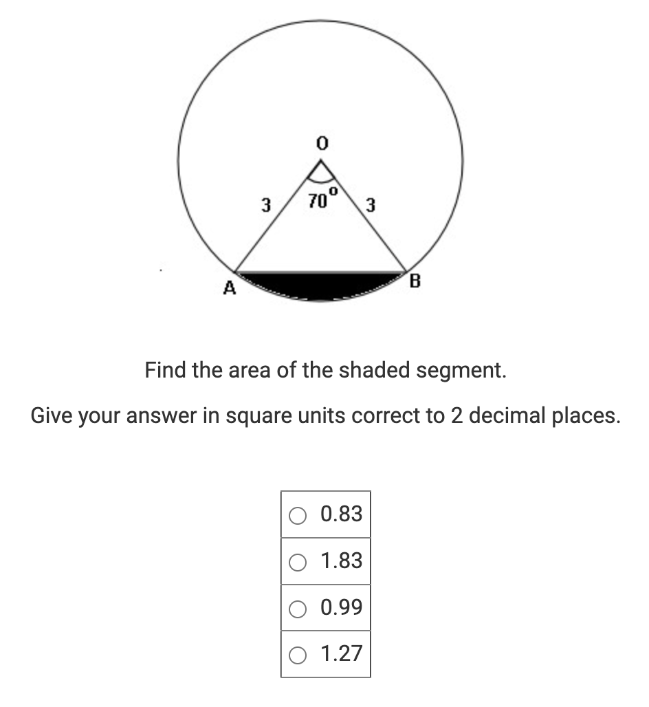 Solved Find the area of the shaded segment. Give your answer | Chegg.com