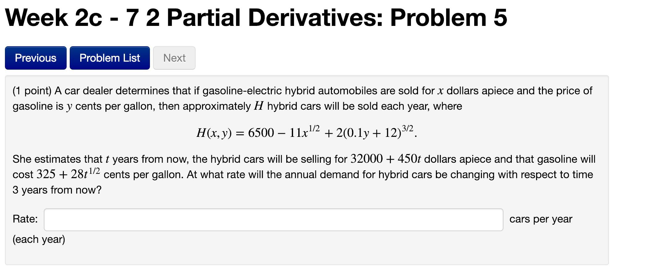 Solved Week 2c - 72 Partial Derivatives: Problem 5 Previous | Chegg.com