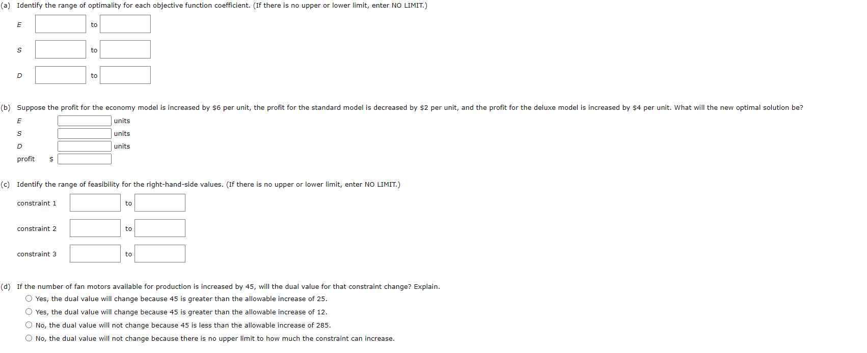 Solved (a) Identify the range of optimality for each | Chegg.com