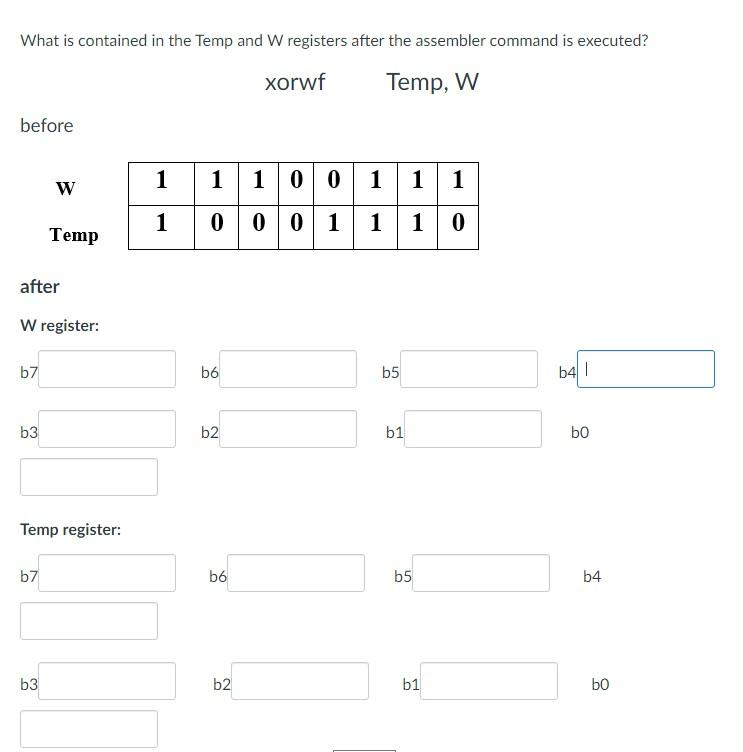 Solved What is contained in the Temp and W registers after | Chegg.com