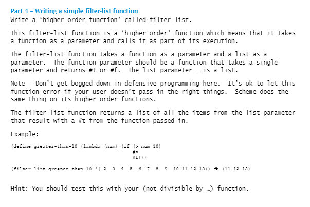 Solved Part 4 - Writing a simple filter-list function Write | Chegg.com