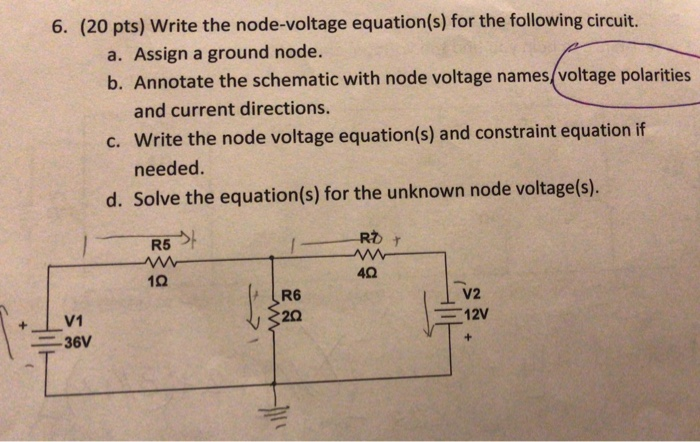 Solved 6. (20 pts) Write the node-voltage equation(s) for | Chegg.com