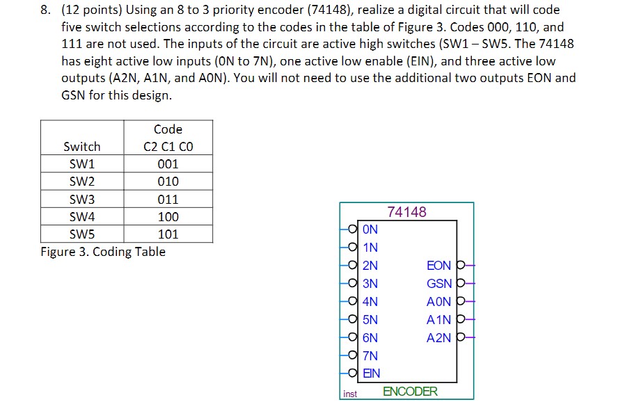 Solved 8. (12 points) Using an 8 to 3 priority encoder | Chegg.com