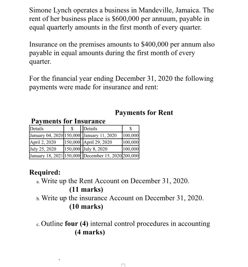 Solved Simone Lynch operates a business in Mandeville, | Chegg.com