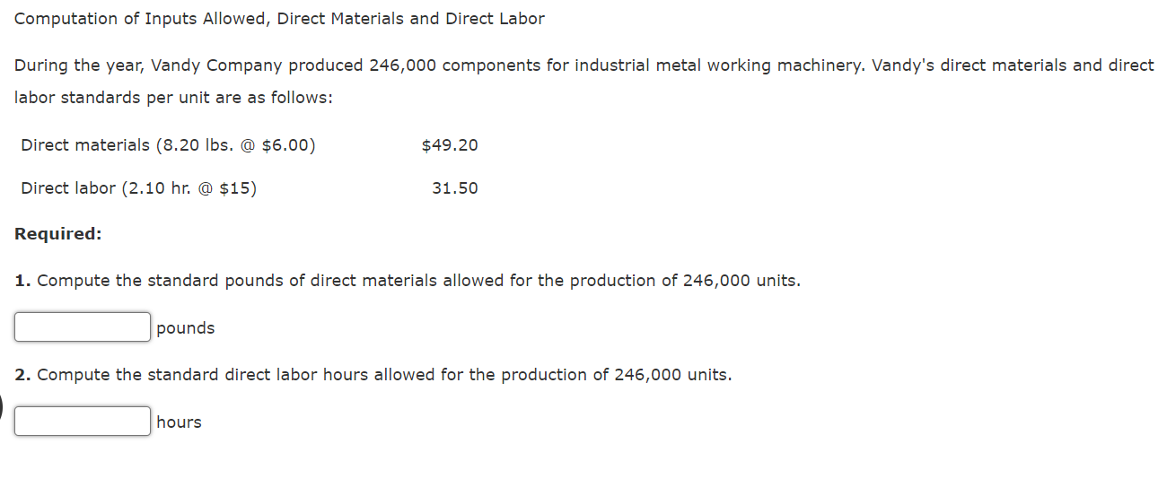Solved Computation of Inputs Allowed, Direct Materials and | Chegg.com