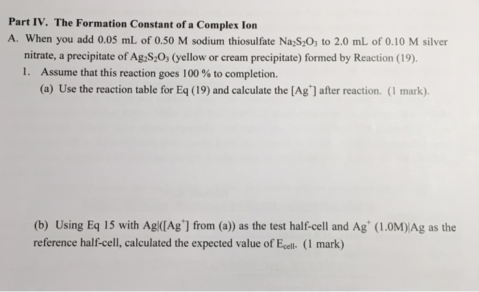 Solved Part IV. The Formation Constant of a Complex Ion A. | Chegg.com