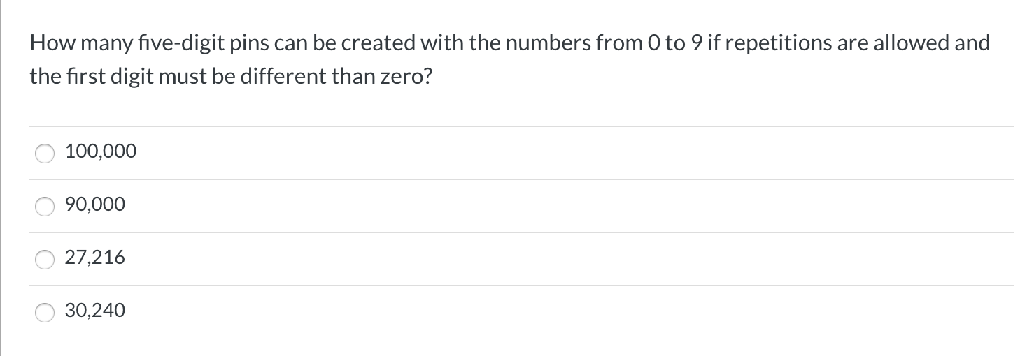 Solved How many five-digit pins can be created with the | Chegg.com