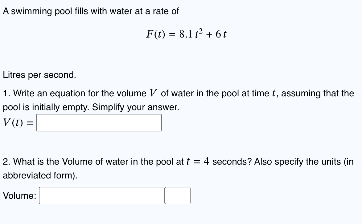 Solved A swimming pool fills with water at a rate of | Chegg.com