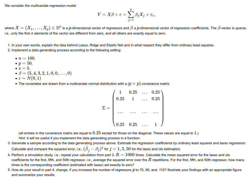 We consider the multivariate regression model Y = | Chegg.com
